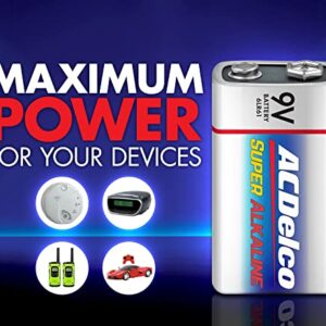 ACDelco 8-Count 9 Volt Batteries, Maximum Power Super Alkaline Battery, 7-Year Shelf Life, Reclosable Packaging