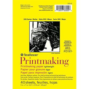 strathmore 300 series printmaking paper pad, glue bound, 5x7 inches, 40 sheets (120g) - artist paper for adults and students - block printing, linocut, screen printing