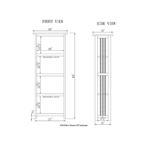 Mission 60" H Bookcase with 4 Shelves, Cherry