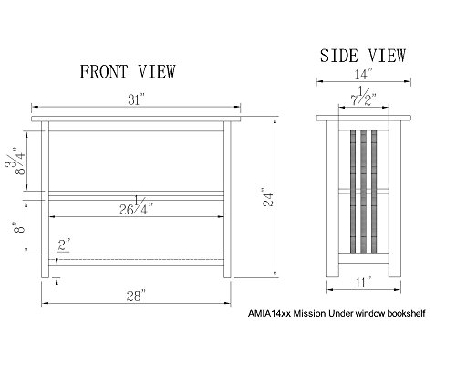 Mission Under Window Bookshelf with 2 Shelves, Cherry