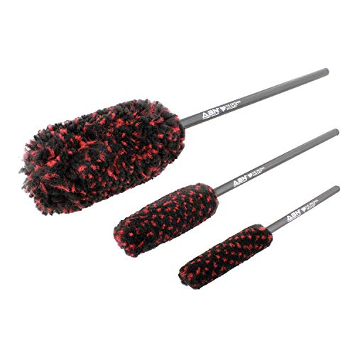 ABN Car Wheel Rim Cleaning 3-Piece Kit – Original Brush Stick Tool Tire Woolie Wooly Wand Set (3 Brushes)