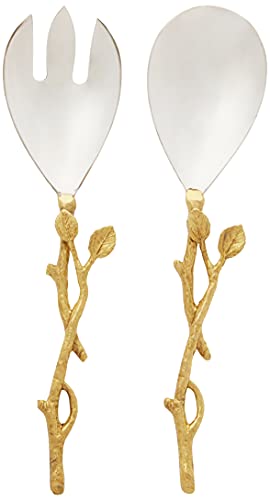 Elegance Golden Vine Salad Server Set, 12-Inch, Silver Gold