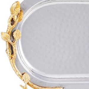 Elegance Golden Vine Hammered Stainless Steel Oval Tray, 15.25 by 5.75-Inch, Silver/Gold