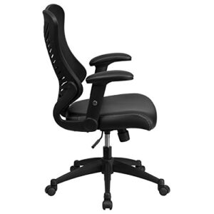 Flash Furniture Kale High Back Designer Black Mesh Executive Swivel Ergonomic Office Chair with LeatherSoft Seat and Adjustable Arms