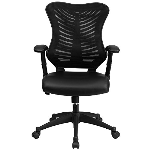 Flash Furniture Kale High Back Designer Black Mesh Executive Swivel Ergonomic Office Chair with LeatherSoft Seat and Adjustable Arms