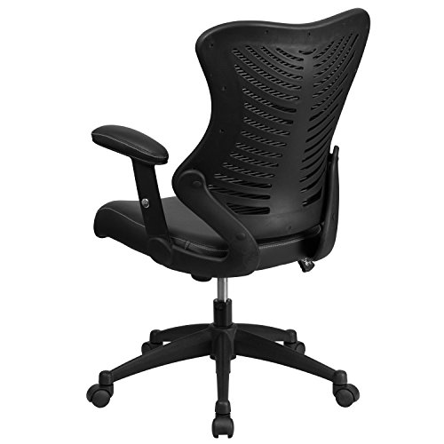 Flash Furniture Kale High Back Designer Black Mesh Executive Swivel Ergonomic Office Chair with LeatherSoft Seat and Adjustable Arms