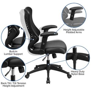 Flash Furniture Kale High Back Designer Black Mesh Executive Swivel Ergonomic Office Chair with LeatherSoft Seat and Adjustable Arms