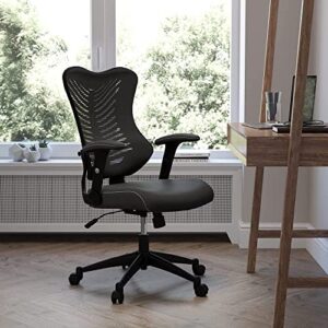 Flash Furniture Kale High Back Designer Black Mesh Executive Swivel Ergonomic Office Chair with LeatherSoft Seat and Adjustable Arms