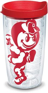 tervis ohio state buckeyes mascot colossal tumbler with wrap and red lid 16oz, clear