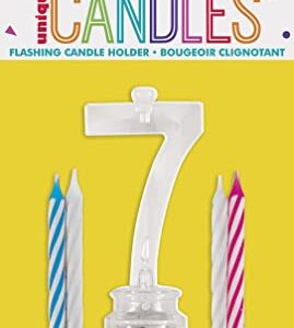 Unique Number 7 Flashing Candle Holder & Candles, 3", Multicolor