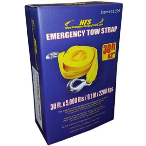 HFS (R) 2" X 30', 4.5 Ton 2 Inch X 30 Ft. Polyester Tow Strap Rope 2 Hooks 10,000lb Towing Recovery