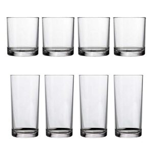 US Acrylic Classic Clear Plastic Reusable Drinking Glasses (Set of 8) 12oz Rocks & 16oz Water Cups | BPA-Free Tumblers, Made in USA | Top-Rack Dishwasher Safe