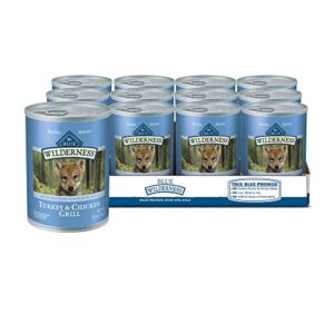 blue buffalo wilderness high protein, natural puppy wet dog food, turkey & chicken grill 12.5-oz cans (pack of 12)