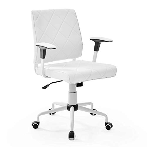 Modway Lattice Modern Faux Leather Mid Back Computer Desk Office Chair In White