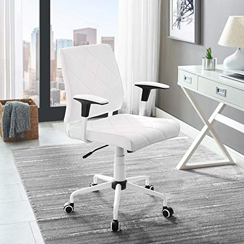 Modway Lattice Modern Faux Leather Mid Back Computer Desk Office Chair In White