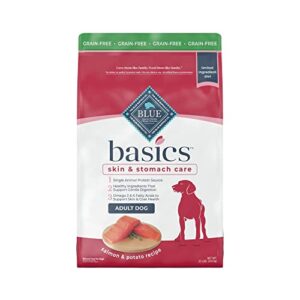 blue buffalo basics skin & stomach care, grain free natural adult dry dog food, salmon & potato 22-lb