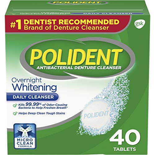 Polident Overnight Whitening, Antibacterial Denture Cleanser, Triple Mint Freshness 40 ea (Pack of 5)