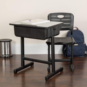 flash furniture adjustable height student desk and chair with black pedestal frame