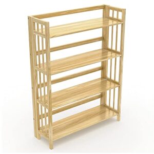 stony edge 4-tier folding bookshelf | natural wood finish | 45x32x11.5 inches | book shelf for books and trinkets | no assembly required | foldable & small bookshelf for home and office