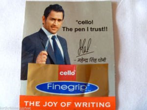 10 X Cello Fine Grip Non-stop Writing Ball Point Pen Black Ink Writing Ballpoint Pen # Brand Ad By Indian Cricketer Mahindera Singh Dhoni