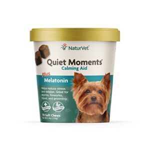 naturvet quiet moments calming aid dog supplement – helps promote relaxation, reduce stress, storm anxiety, motion sickness for dogs – tasty pet soft chews with melatonin – 70 ct.