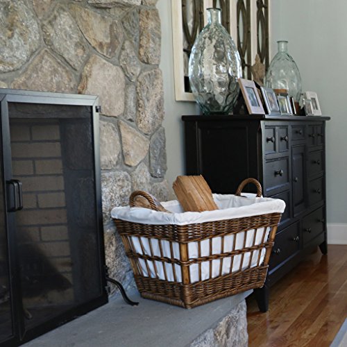 The Basket Lady Wicker French Laundry Basket, 23 in L x 18.5 in W x 18.5 in H, Antique Walnut Brown