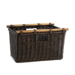 the basket lady tall narrow wicker storage basket, medium, 18 in l x 12 in w x 11 in h, antique walnut brown