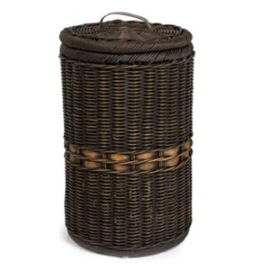 the basket lady tall wicker trash basket with metal liner, 15.5 in dia x 25.5 in h, antique walnut brown