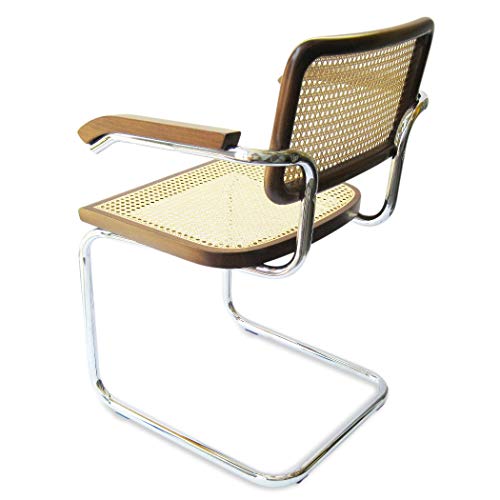 Marcel Breuer Cesca Cane Chrome Arm Chair in Walnut