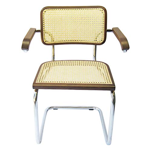 Marcel Breuer Cesca Cane Chrome Arm Chair in Walnut