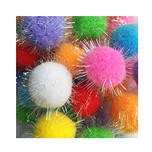 Rimobul 20PCS 1.5INCH New Generation Extra Large Cat's Favorite Chase Glitter Ball Toy Sparkle Pom Pom Balls