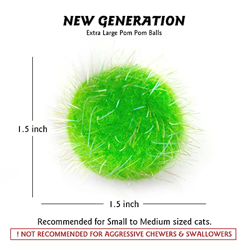 Rimobul 20PCS 1.5INCH New Generation Extra Large Cat's Favorite Chase Glitter Ball Toy Sparkle Pom Pom Balls