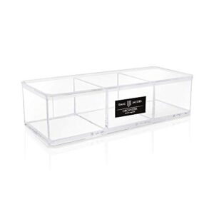 isaac jacobs clear acrylic 3 section organizer- three compartment drawer tray and storage solution for office, bathroom, kitchen, supplies, and more (clear)