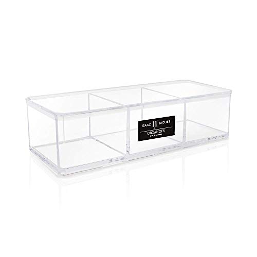 Isaac Jacobs Clear Acrylic 3 Section Organizer- Three Compartment Drawer Tray and Storage Solution for Office, Bathroom, Kitchen, Supplies, and More (Clear)