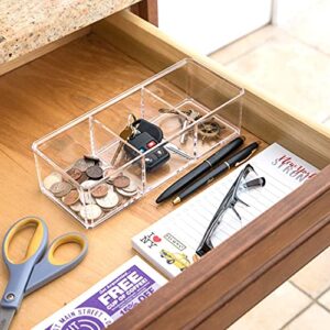 Isaac Jacobs Clear Acrylic 3 Section Organizer- Three Compartment Drawer Tray and Storage Solution for Office, Bathroom, Kitchen, Supplies, and More (Clear)