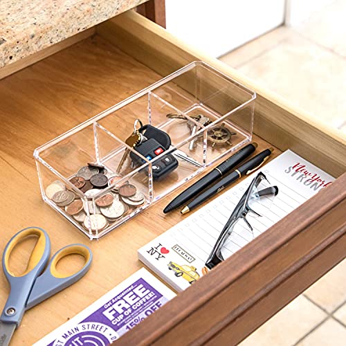 Isaac Jacobs Clear Acrylic 3 Section Organizer- Three Compartment Drawer Tray and Storage Solution for Office, Bathroom, Kitchen, Supplies, and More (Clear)