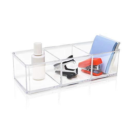 Isaac Jacobs Clear Acrylic 3 Section Organizer- Three Compartment Drawer Tray and Storage Solution for Office, Bathroom, Kitchen, Supplies, and More (Clear)