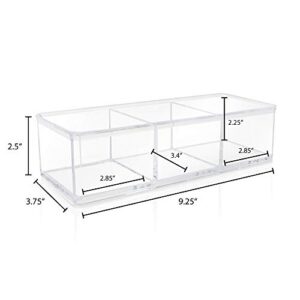 Isaac Jacobs Clear Acrylic 3 Section Organizer- Three Compartment Drawer Tray and Storage Solution for Office, Bathroom, Kitchen, Supplies, and More (Clear)