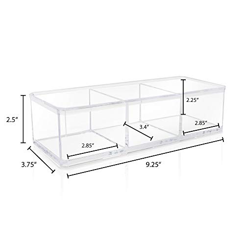 Isaac Jacobs Clear Acrylic 3 Section Organizer- Three Compartment Drawer Tray and Storage Solution for Office, Bathroom, Kitchen, Supplies, and More (Clear)