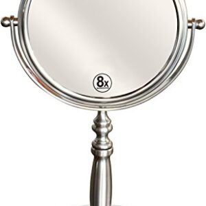 DecoBros 6-Inch Tabletop Two-Sided Swivel Vanity Mirror with 8X Magnification, Nickel