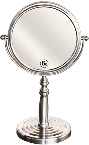 DecoBros 6-Inch Tabletop Two-Sided Swivel Vanity Mirror with 8X Magnification, Nickel