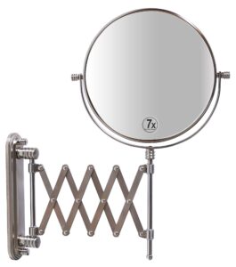 decobros 8-inch two-sided extension wall mount mirror with 7x magnification, 13.5-inch extension, nickel