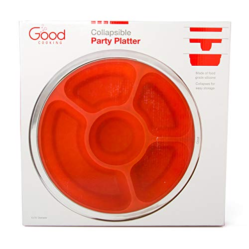 Good Cooking Appetizer Serving Fruit/Veggie Tray and Collapsible Party Platter with Lid - Easy to Clean, Portable, BPA Free, and Dishwasher Safe