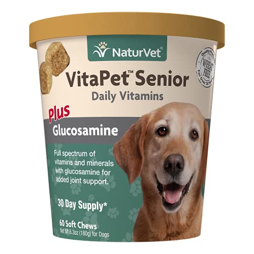 NaturVet VitaPet Senior Daily Vitamins Plus Glucosamine for Dogs, 60 ct Soft Chews, Made in The USA with Globally Source Ingredients