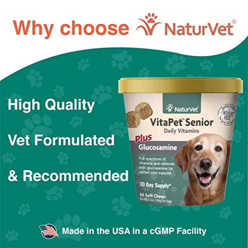 NaturVet VitaPet Senior Daily Vitamins Plus Glucosamine for Dogs, 60 ct Soft Chews, Made in The USA with Globally Source Ingredients