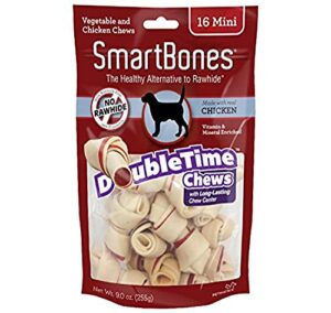 smartbones doubletime chews 16 count, mini, rawhide-free chews for dogs with long-lasting chew center