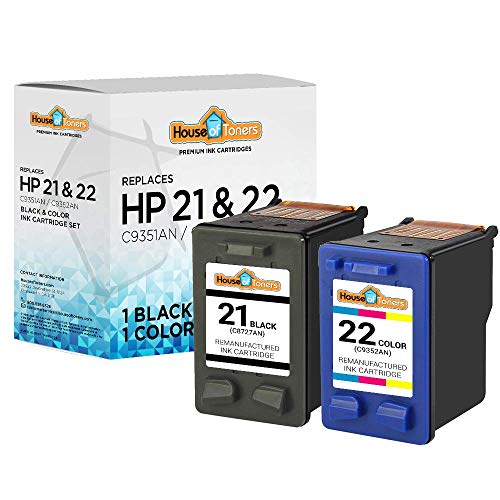 Houseoftoners Remanufactured Ink Cartridge Replacement for HP 21 & 22 for Officejet 4310, 4315, J3625, J3635, Deskjet 3915, 3930, D1420, D1455, F2224, F2240 Printers (1 Black & 1 Color, 2-Pack)