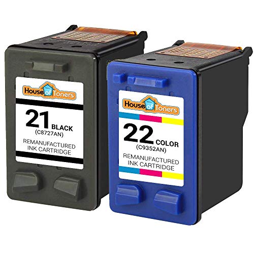 Houseoftoners Remanufactured Ink Cartridge Replacement for HP 21 & 22 for Officejet 4310, 4315, J3625, J3635, Deskjet 3915, 3930, D1420, D1455, F2224, F2240 Printers (1 Black & 1 Color, 2-Pack)