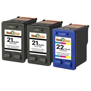 Houseoftoners Remanufactured Ink Cartridge Replacement for HP 21 & 22 for Officejet 4310, 4315, J3625, J3635, Deskjet 3915, 3930, D1420, D1455, F2224, F2240 Printers (2 Black & 1 Color, 3-Pack)