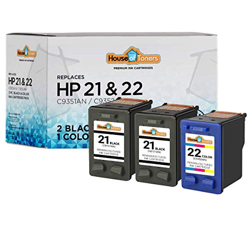 Houseoftoners Remanufactured Ink Cartridge Replacement for HP 21 & 22 for Officejet 4310, 4315, J3625, J3635, Deskjet 3915, 3930, D1420, D1455, F2224, F2240 Printers (2 Black & 1 Color, 3-Pack)